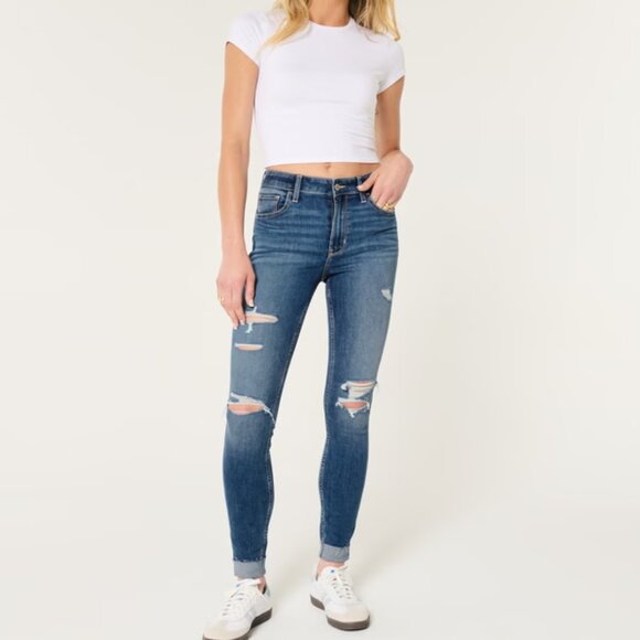 Hollister | Jeans | Highrise Ripped Medium Wash Super Skinny Jeans ...